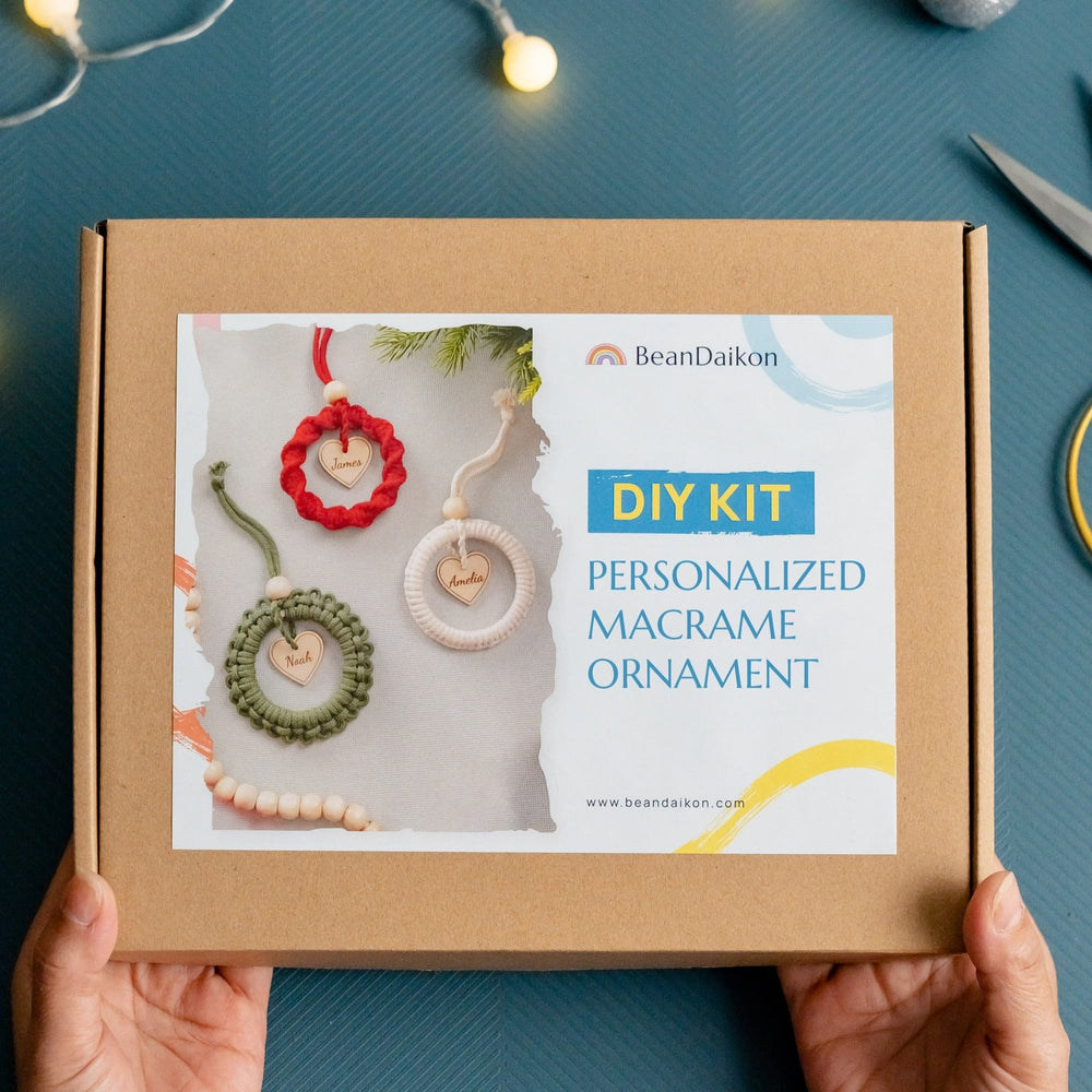 DIY Christmas Wreath Trio Kit – Personalized Macrame Ornament Set K66