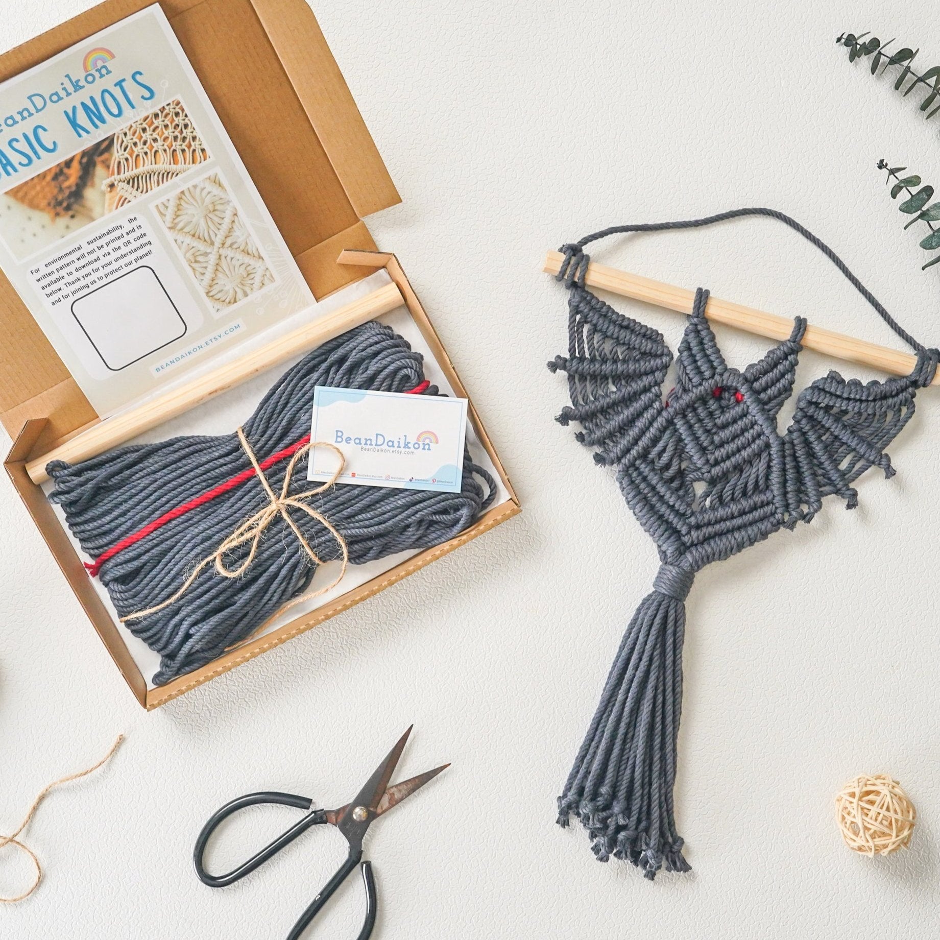 Macrame Bat DIY Kit – Wall Hanging Craft Kit with Macrame Cord K30