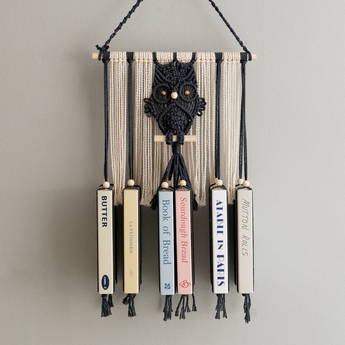 Macrame Owl Book Hanger – Hanging Bookshelf with Owl Design H76
